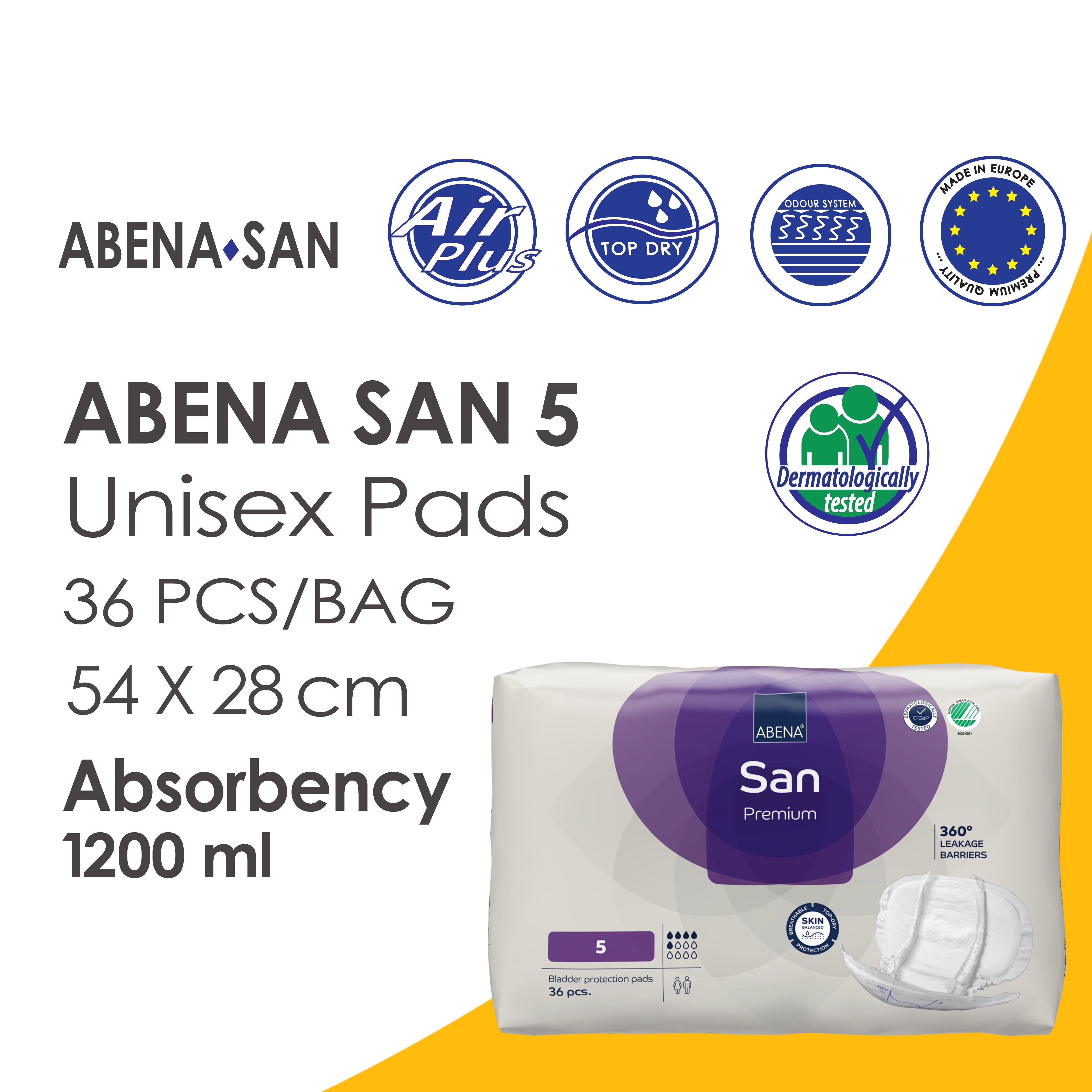Abena San 5 UNISEX Incontinence Pads 36 Pcs - Keeps