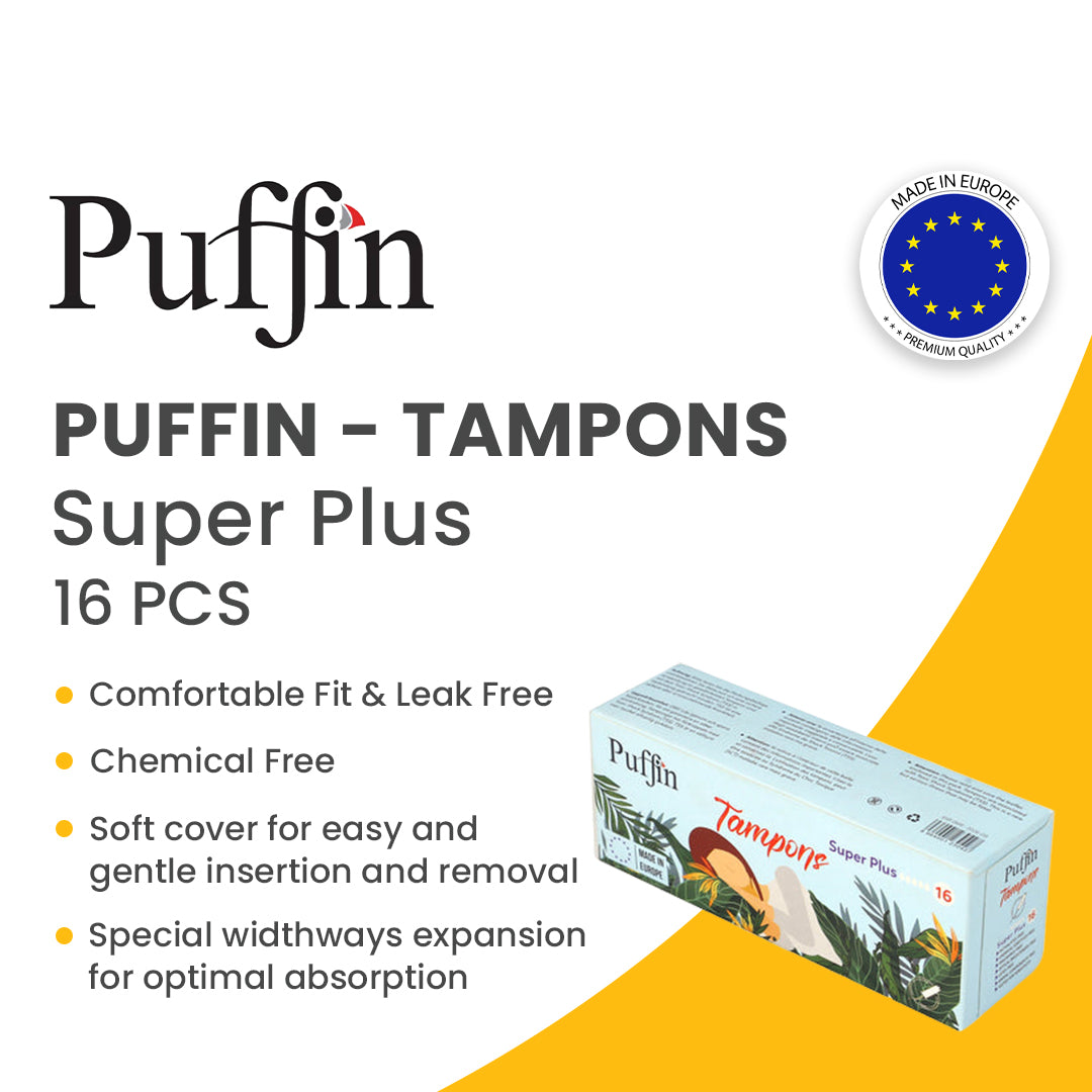 Puffin Tampons SUPER PLUS 16 Pcs : Latex and Chemical Free - Keeps